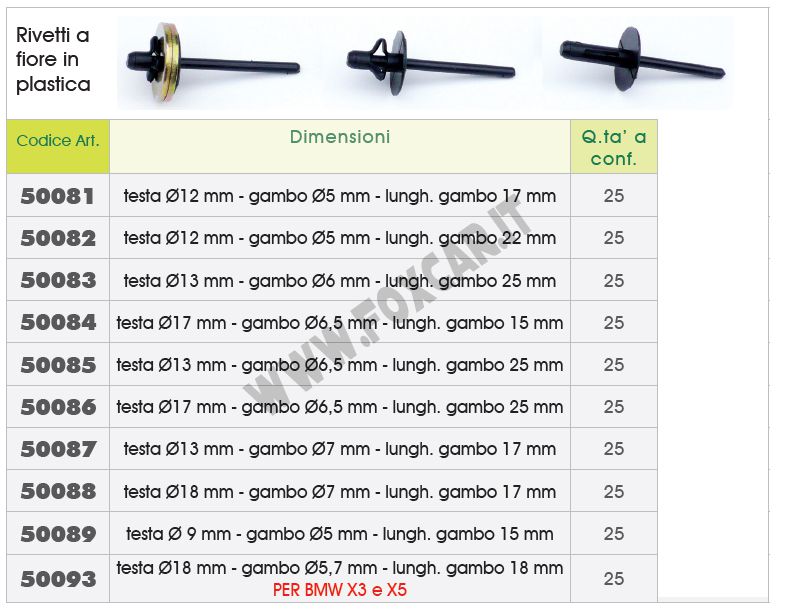 Rivetto in plastica fiore ad espansione, testa 12 mm, gambo 5 mm ...